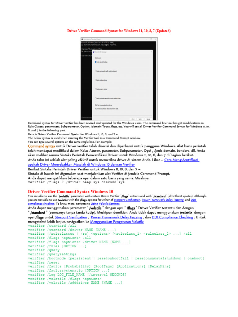 Driver Verifier Command Syntax For Windows 11, 10, 8, 7 (Updated) | PDF | Komputer
