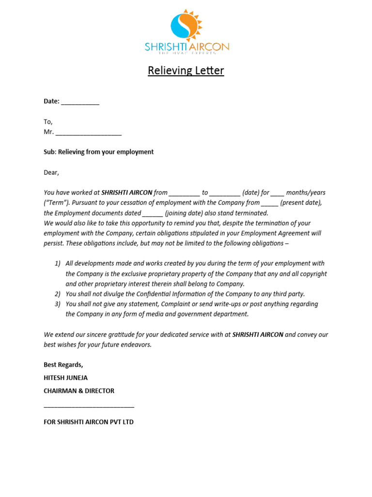 Relieving Letter | PDF | Finance & Money Management