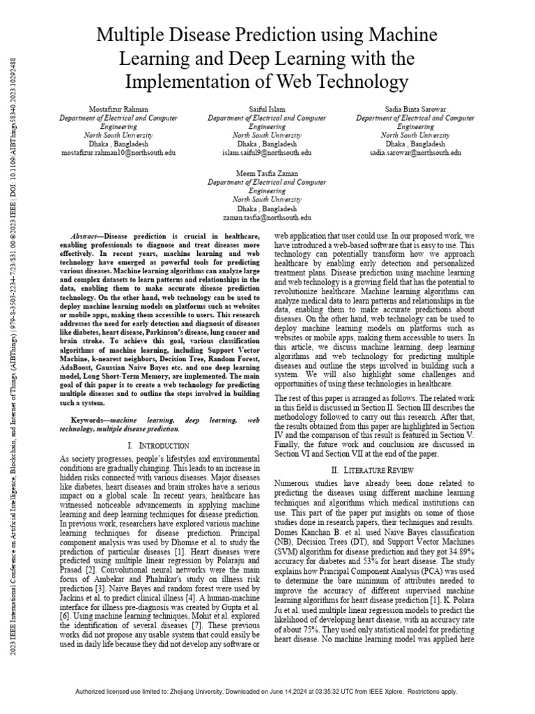 Multiple Disease Prediction Using Machine Learning and Deep Learning With The Im | PDF | Machine ...