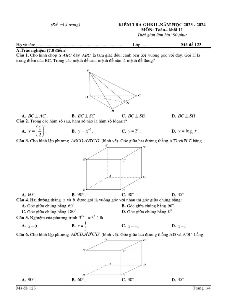 De On Giua Ky 2 2024 | PDF