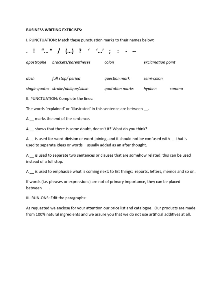 Business Writing Exercises | PDF | Punctuation | Quotation Mark