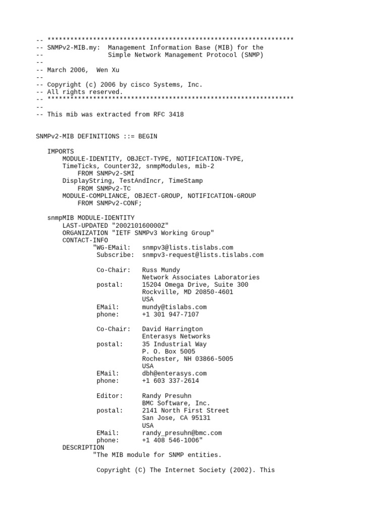 SNMPv2-MIB Mib | PDF | Internet Protocol Suite | Internet Architecture