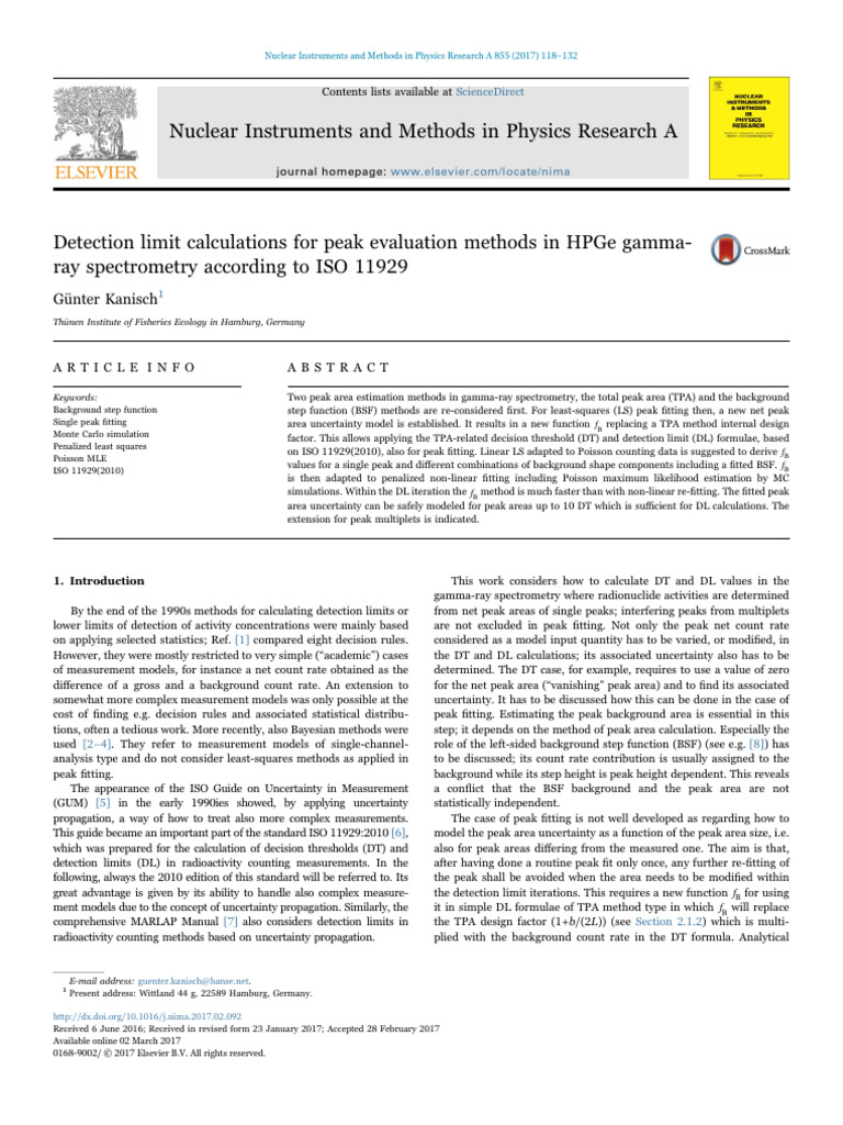Kanisch, G. (2017) - Detection Limit Calculations For Peak Evaluation ...