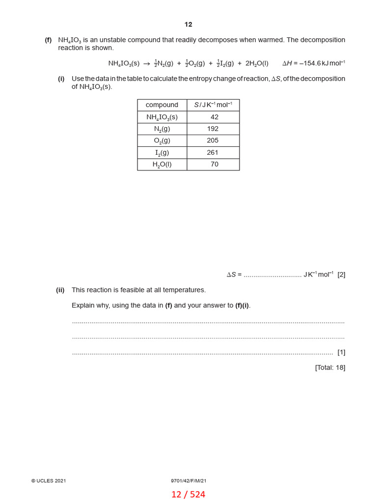 A Level Chemistry Paper 4 Topical Questions - Entropy | PDF | Ammonia ...