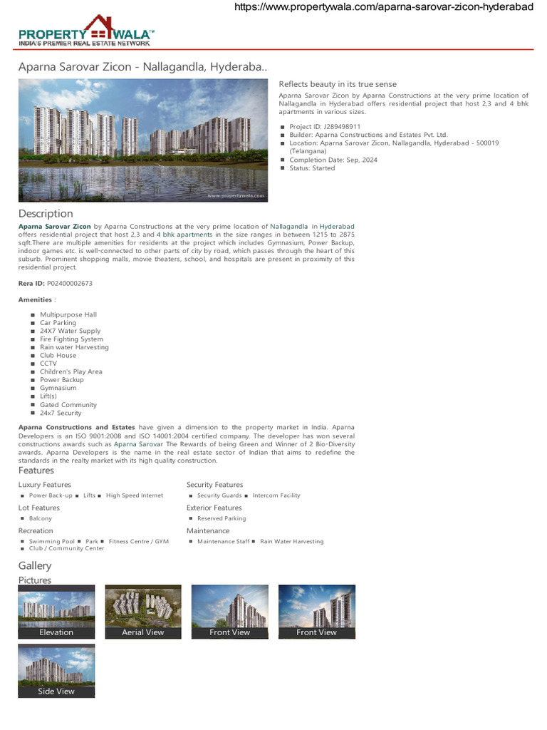 aparna-sarovar-zicon-hyderabad.J289498911 | PDF | Buildings And Structures