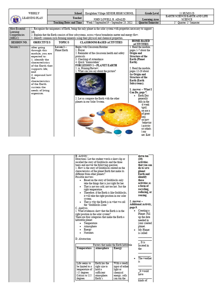 Wlp-Earth-Scie-Els-Week-5 Jla | PDF | Earth Sciences | Minerals