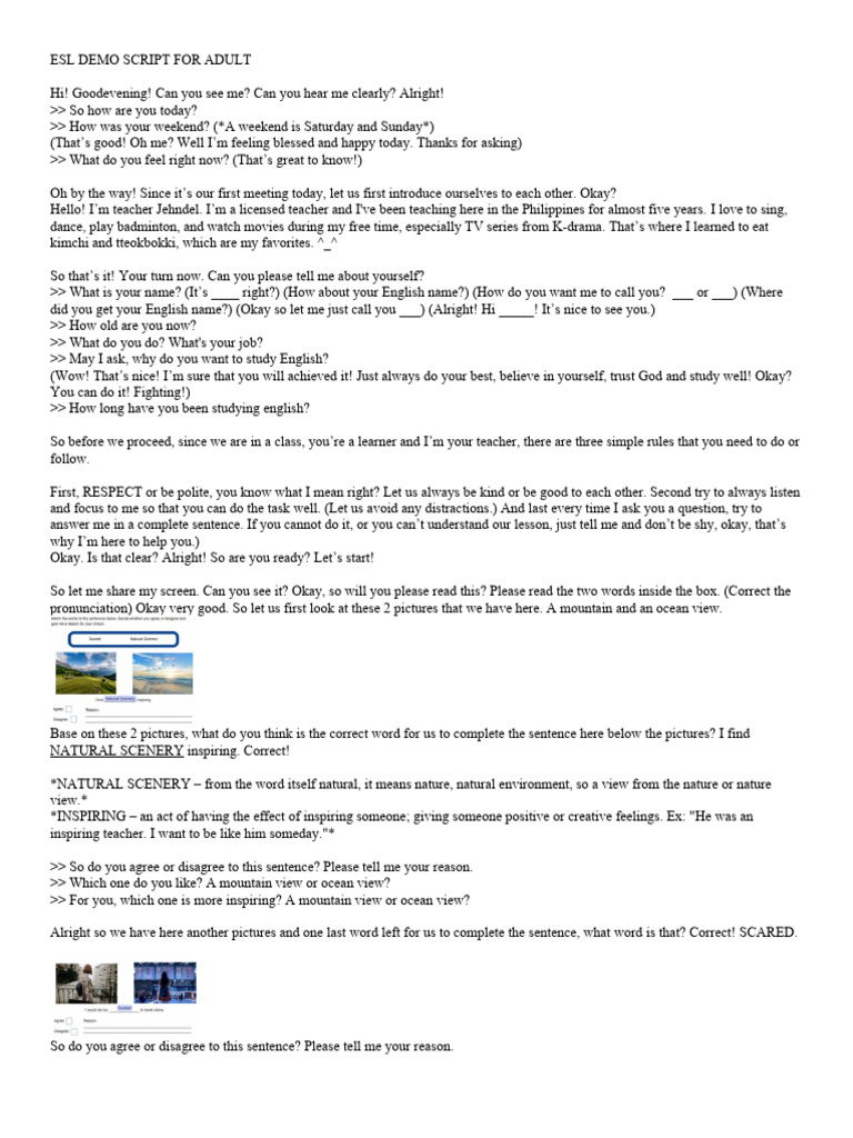 Esl Demo Script For Adult | PDF | Learning