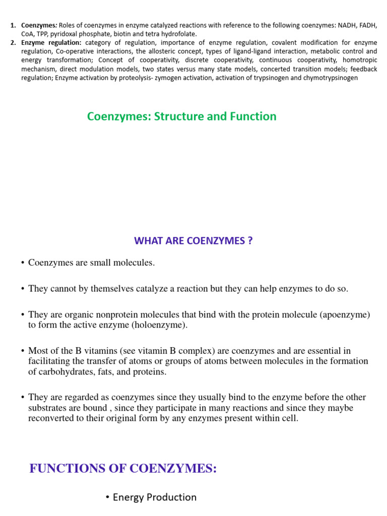 Coenzymes | PDF | Nicotinamide Adenine Dinucleotide | Cofactor (Biochemistry)