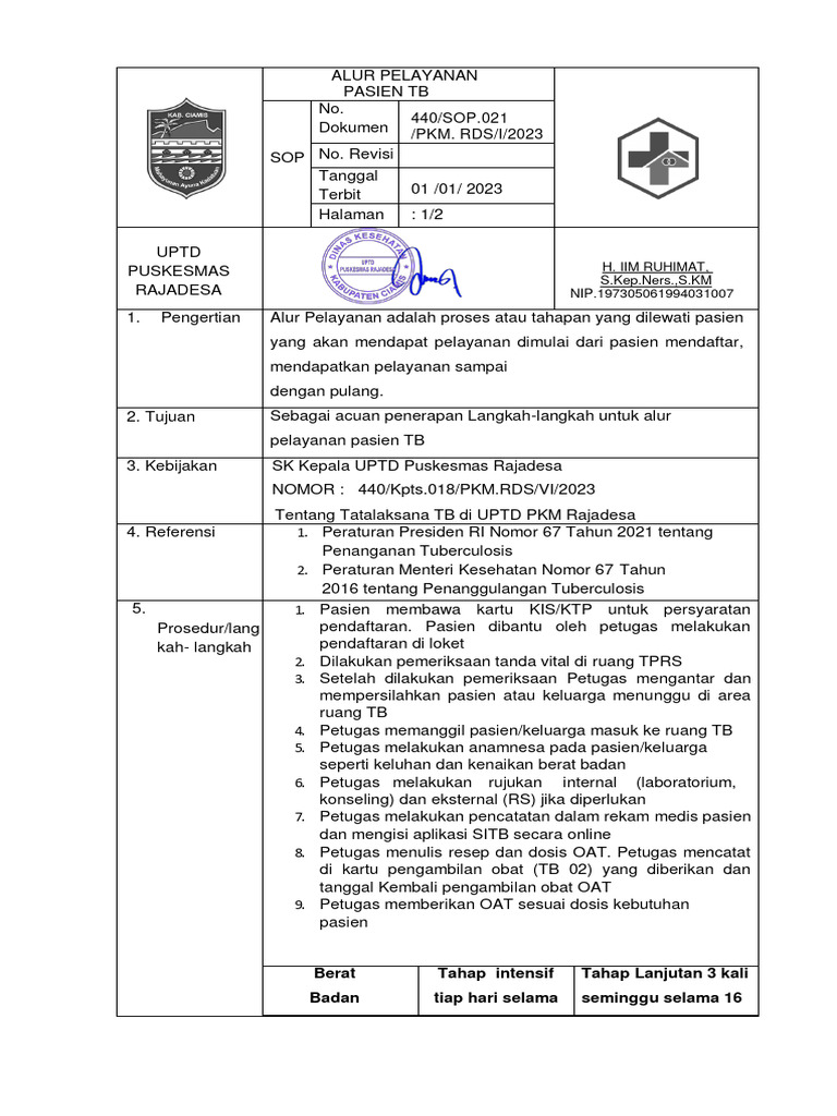 Sop Alur Tatalaksana Pelayanan TB-1 | PDF