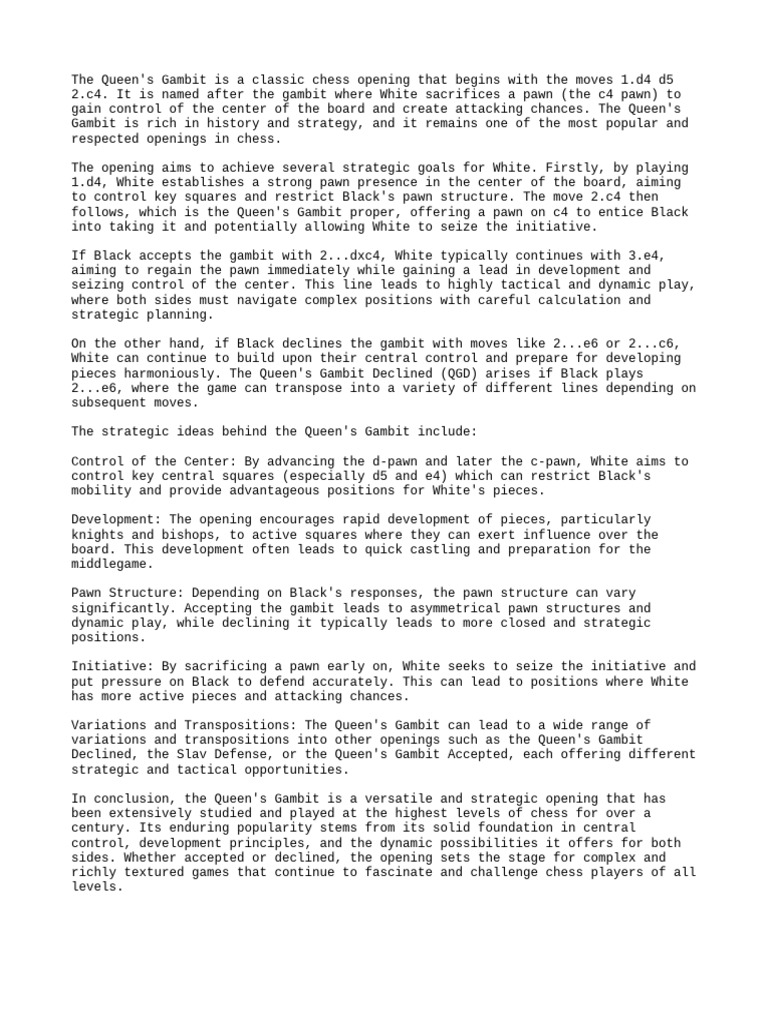 Queen Gambit | PDF | Chess Openings | Traditional Games