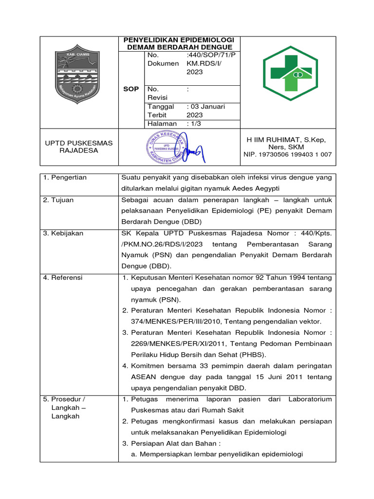 SOP Penyelidikan Epidemiologi DBD | PDF | Pengembangan Diri | Sains & Matematika