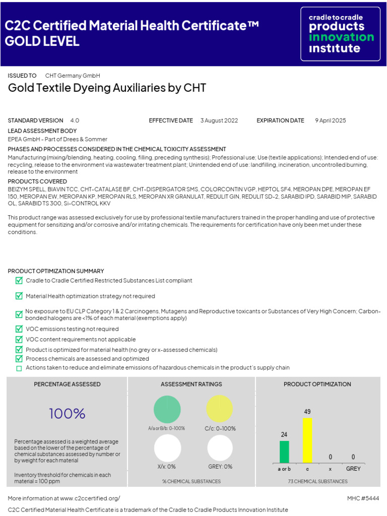 C2C Dyeing Auxiliaries by CHT | PDF | Pollution | Secondary Sector Of ...