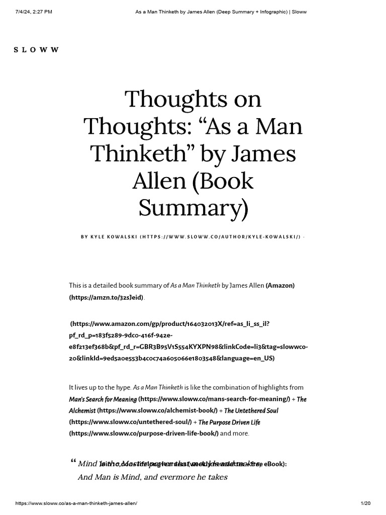 As A Man Thinketh by James Allen (Deep Summary + Infographic) - Sloww ...