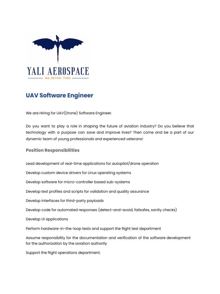 UAV Software Engineer | PDF | Business | Technology & Engineering