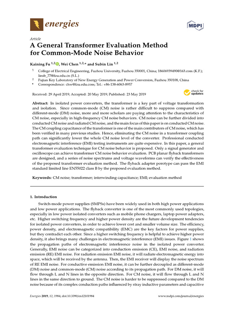 A General Transformer Evaluation Method For Xommon Mode Noise Behaviour | PDF | Electromagnetic ...