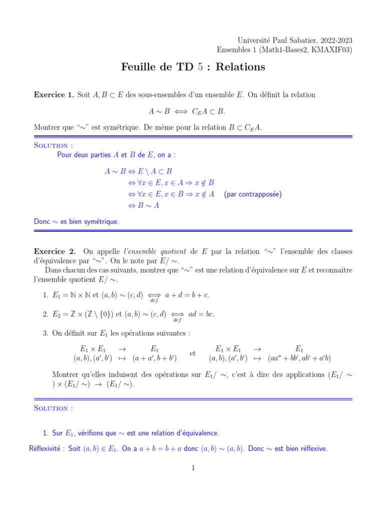 TD5 Relations | PDF | Algèbre générale | Mathématiques