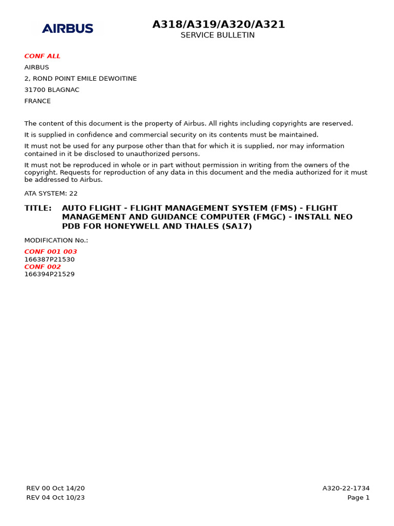 A318/A319/A320/A321: Service Bulletin | PDF | Aviation | Aircraft
