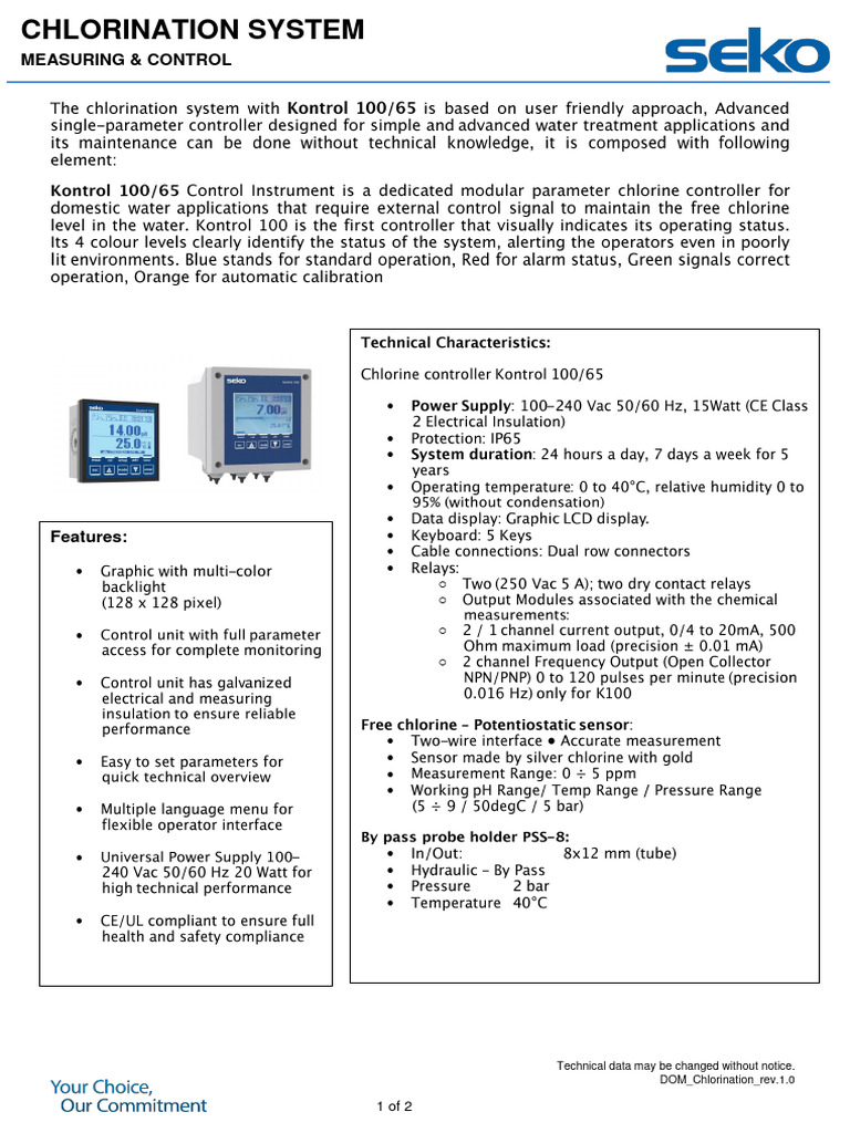 Technical Data - Dom - Chlorination | PDF
