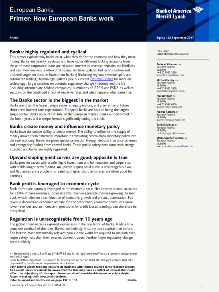 Bank of America - European Banks Primer | PDF | Banks | Money