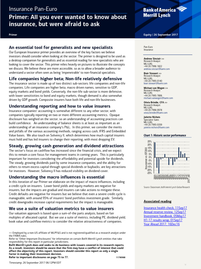 Bank of America - Insurance Primer | PDF | Insurance | Underwriting