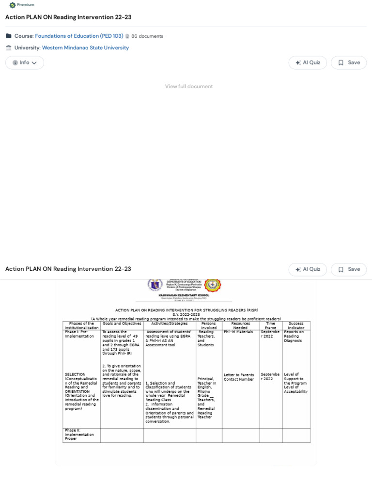 Action Plan on Reading Intervention 22 23 Compress | Download Free PDF | Syllable | Phonology