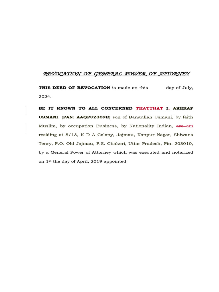 Revocation of General Power of Attorney - Ashraf Usmani | PDF | Power ...