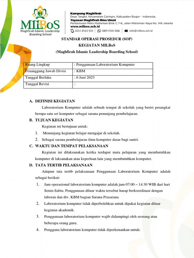 6. SOP PENGGUNAAN LABORATORIUM KOMPUTER | PDF