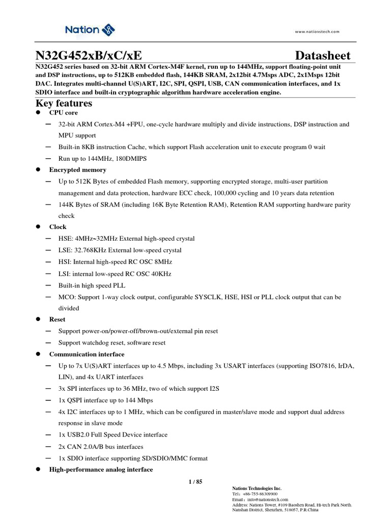 EN - DS - N32G452 Series Datasheet V2 | PDF | Microcontroller | Power Supply