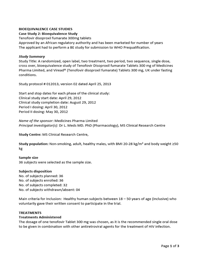 Case Study 2 - BE Training | PDF | Clinical Trial | Dose (Biochemistry)