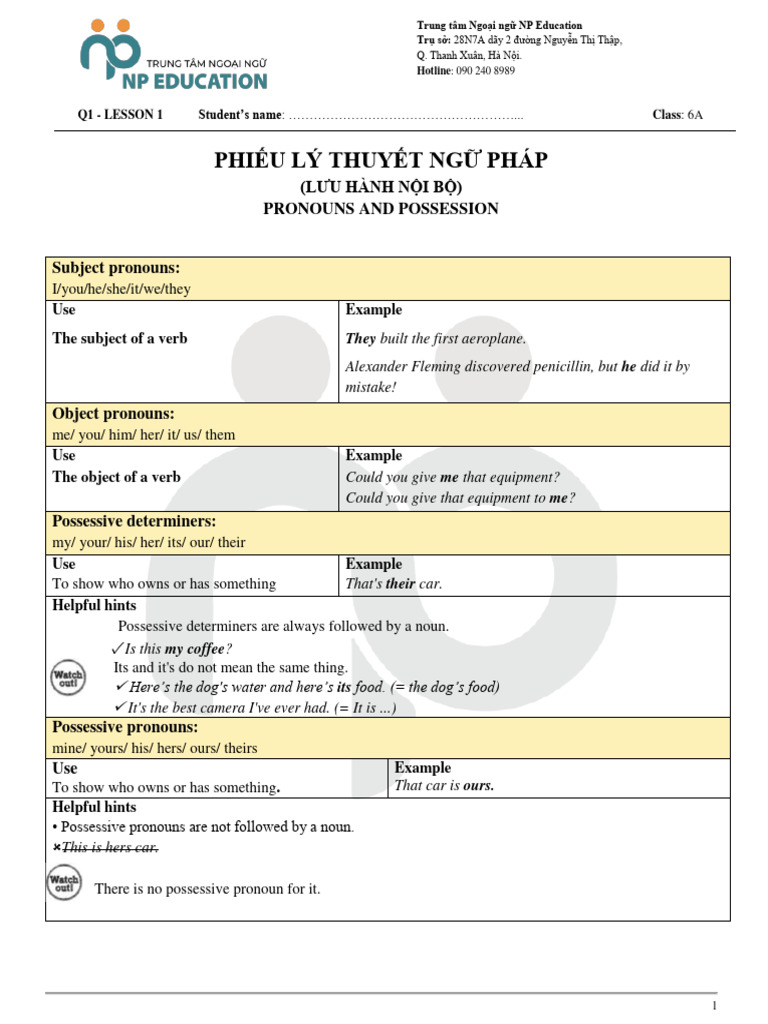 Pronouns and Possession Guide | PDF | Verb | Pronoun