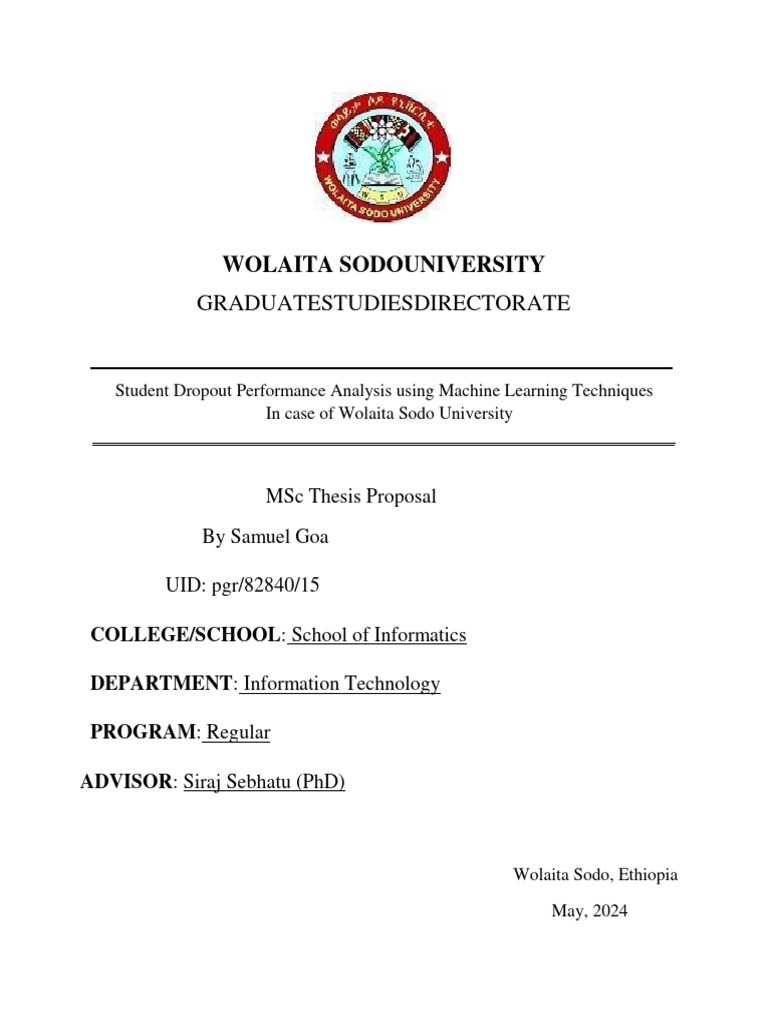 MSC Thesis Proposal of Student Dropout Performance Analysis Using Machine Learning Techniques in ...