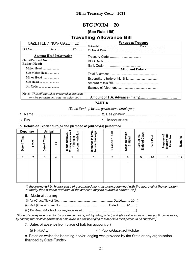 Bihar-Treasury-Code-Form 20 | PDF | Transport | Economies