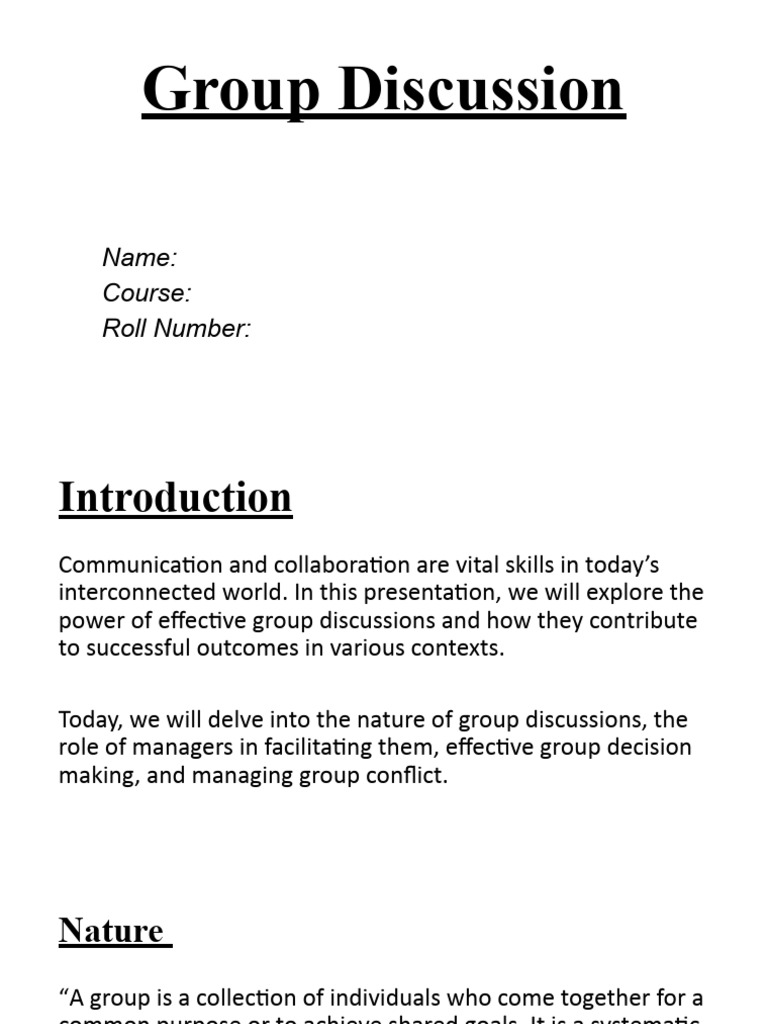 Group Discussion: Name: Course: Roll Number | PDF | Decision Making | Group Decision Making