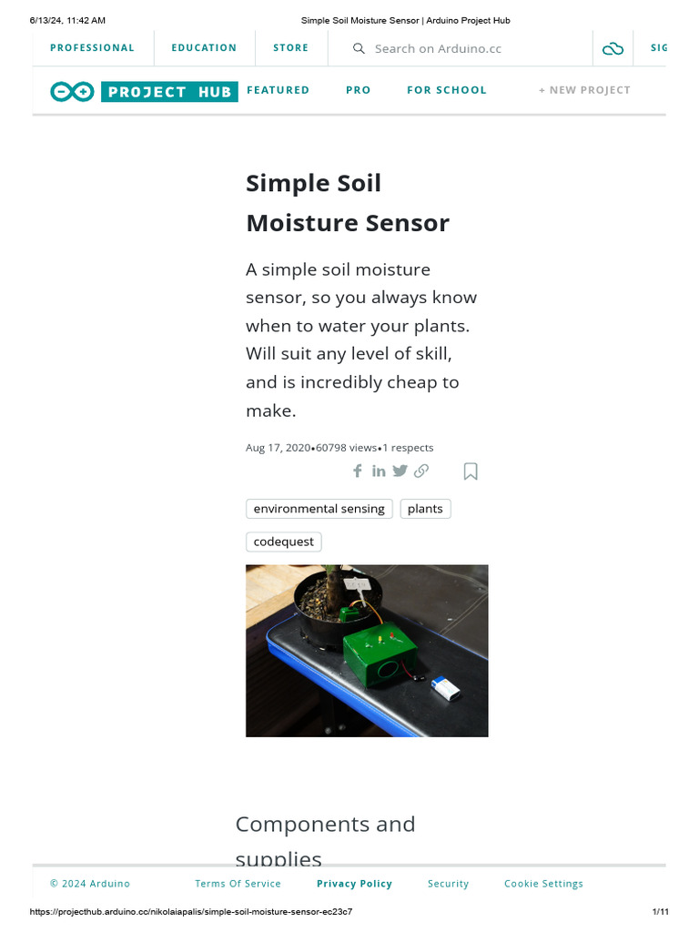 Simple Soil Moisture Sensor - Arduino Project Hub | PDF | Arduino | Electrical Engineering