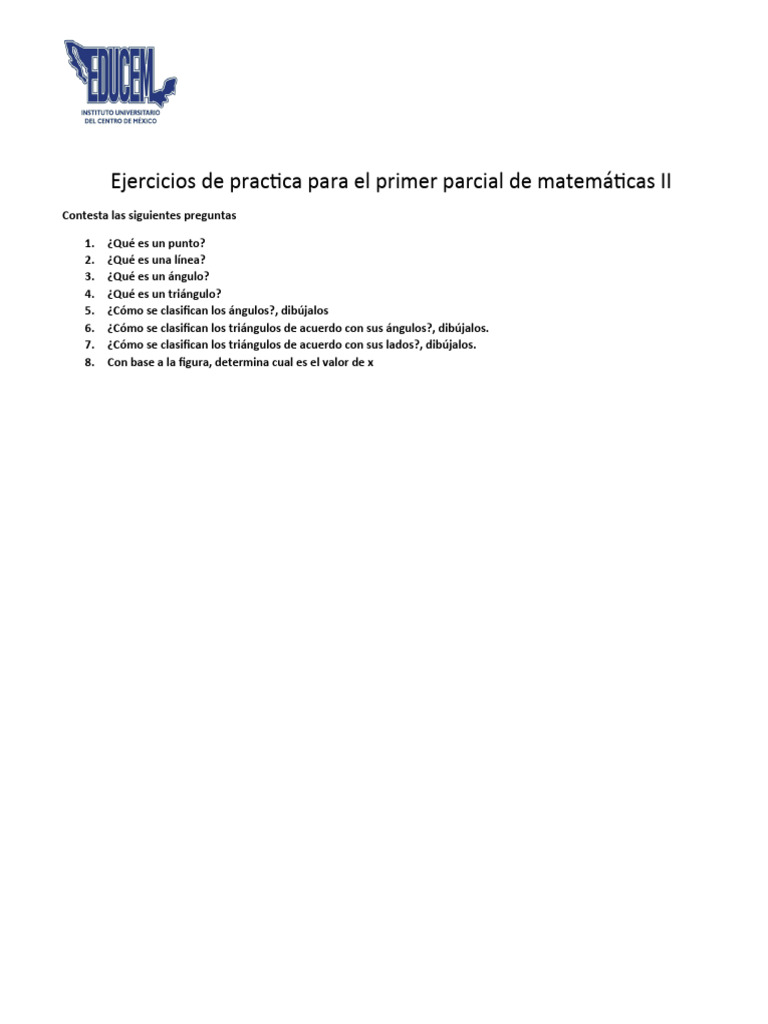 Ejercicios 1o Examen de Practica de Matematicas II | PDF