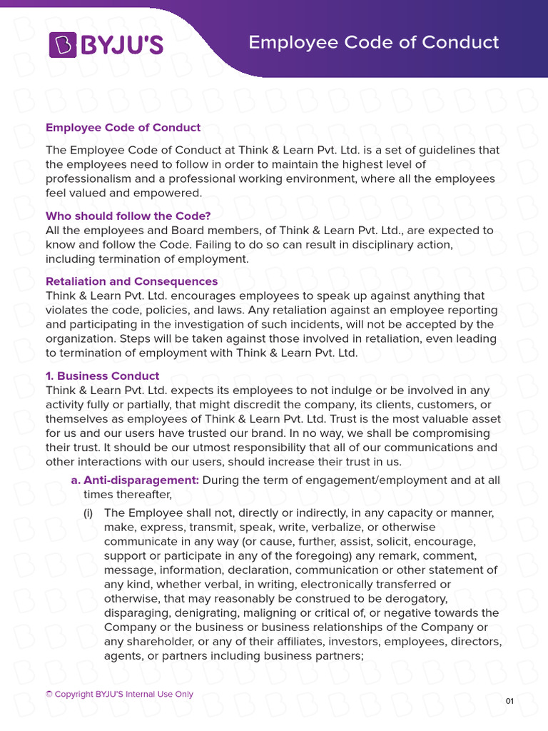 BYJUS_Employee_Code_of_Conduct_2023_V2_22_Feb_2024 | PDF | Harassment ...