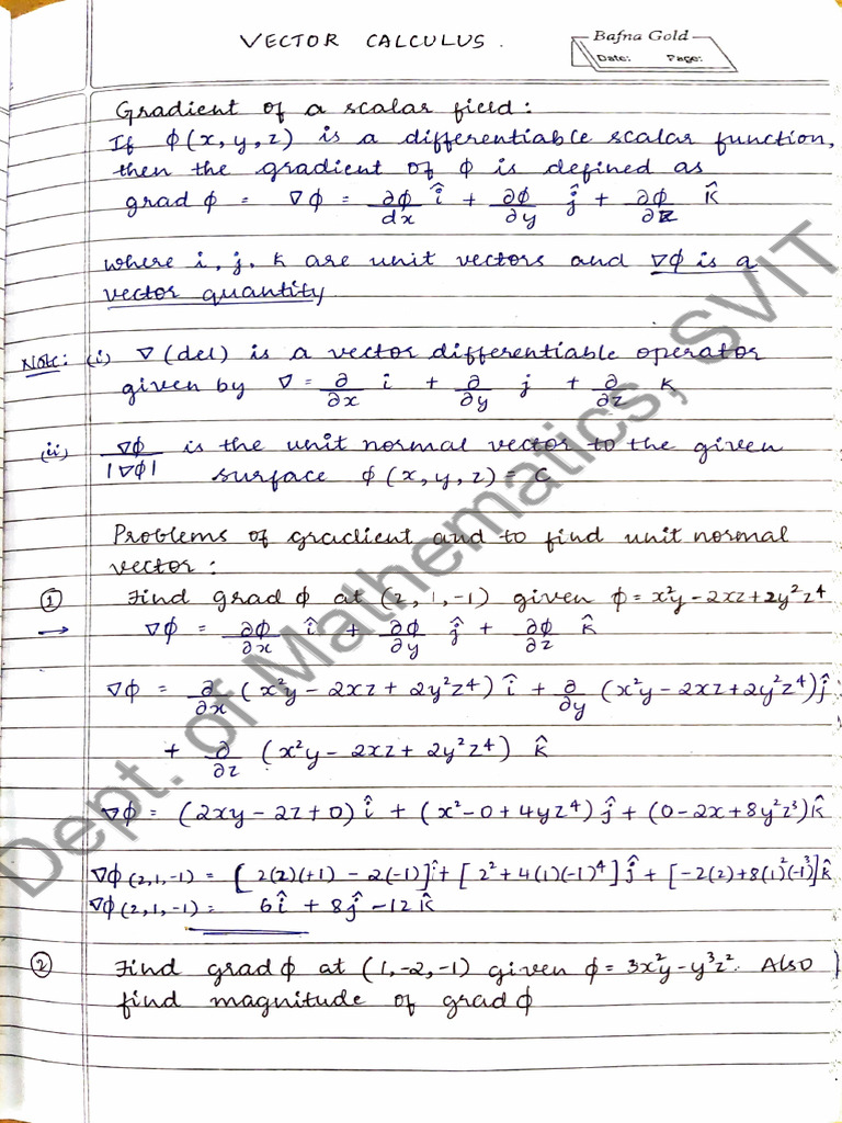 Module 2 - Vector Calculus Notes-1 | PDF