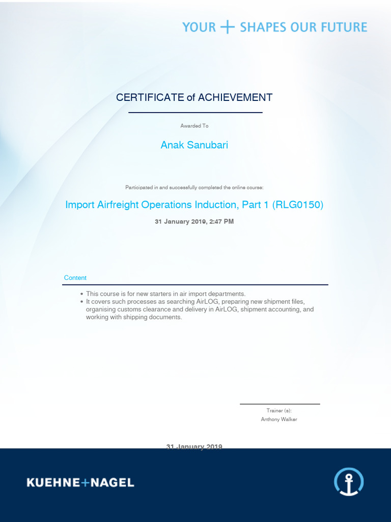 AirLOG Induction For Imports - Certificate | PDF