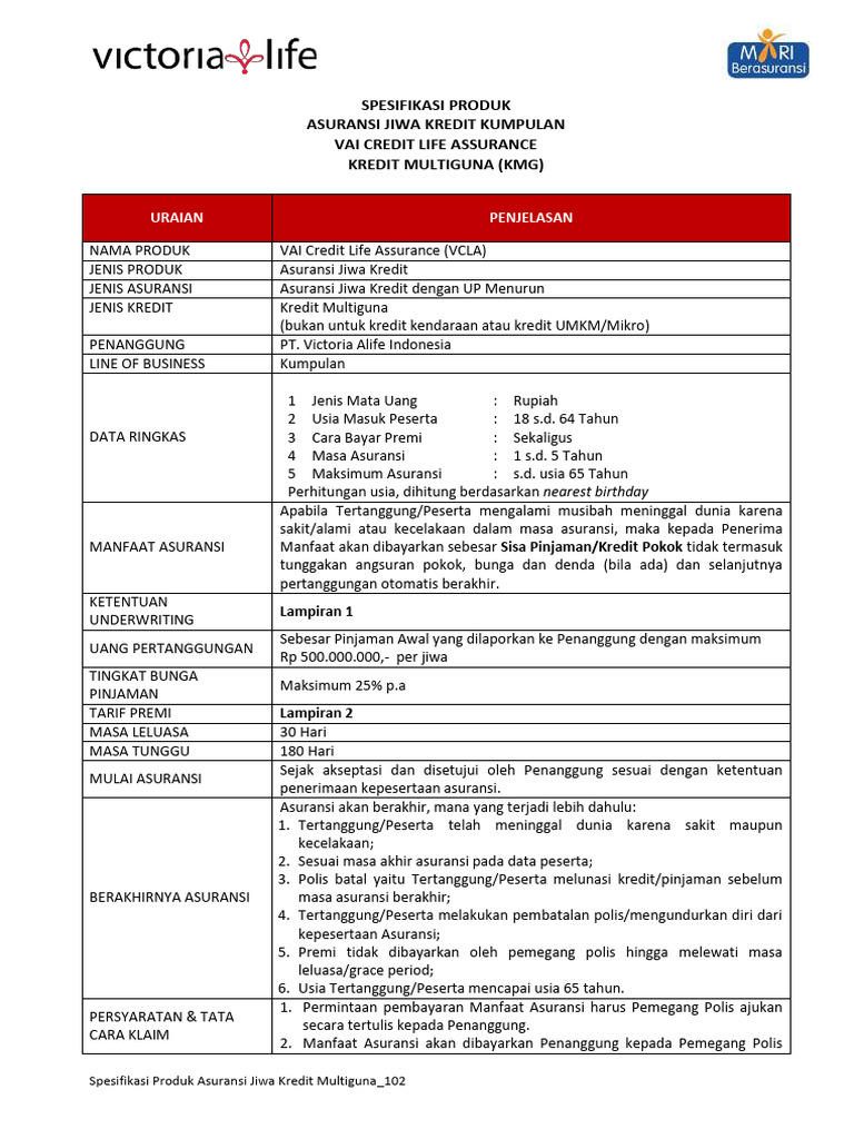 Spesifikasi Produk AJK UP Menurun - KMG - Standar | PDF | Pengelolaan Keuangan & Uang | Ilmu Sosial