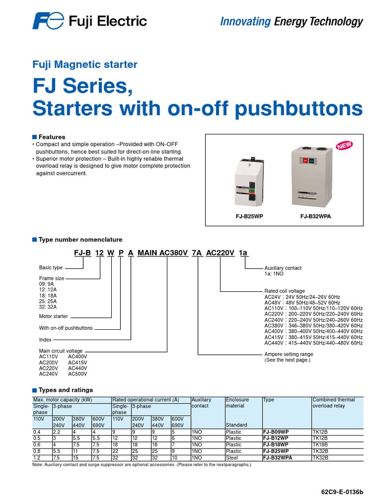 Fuji Electric Contactor FJ Series_With On-Off Pushbutton Leaflet | PDF ...