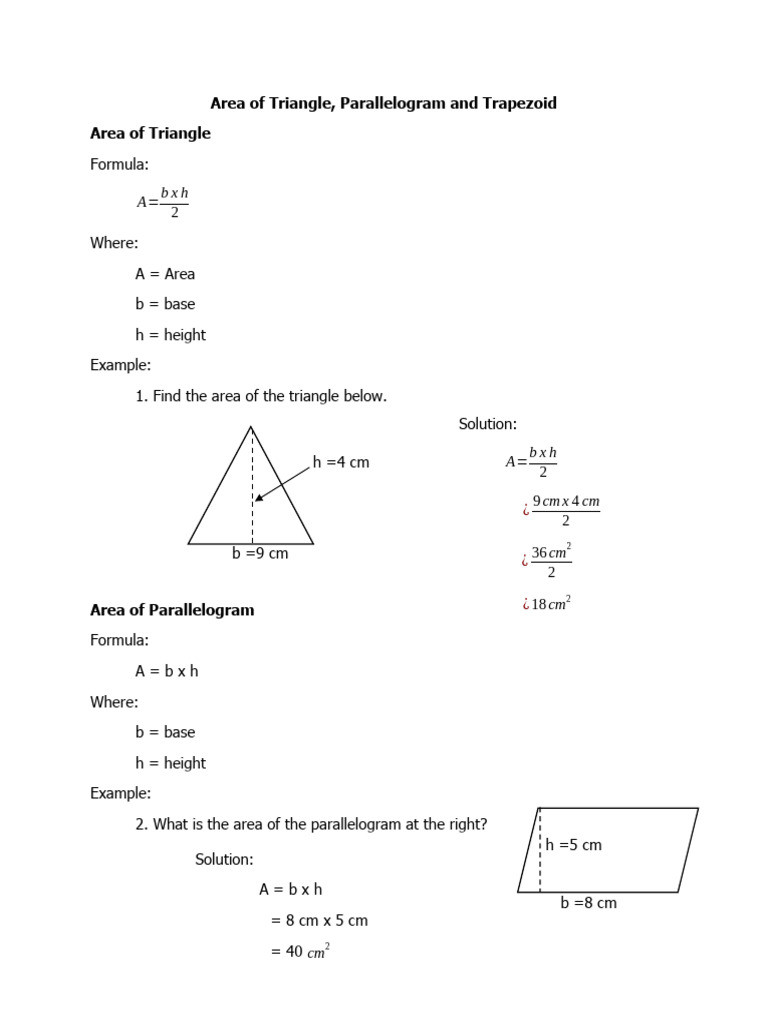 Area of Triangle, Par and Trap | PDF | Area | Geometric Measurement