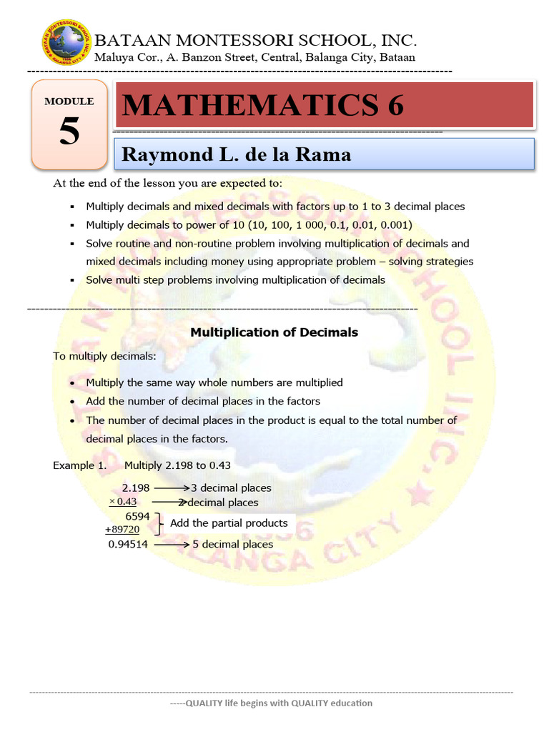 Module 5 in Mathematics 6 | PDF | Multiplication | Significant Figures