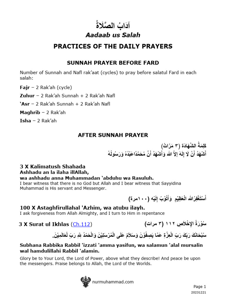 Adab-us-Salah-Practices-of-Daily-Prayers-Naqshbandi-20231221 | Download Free PDF | Prayer ...