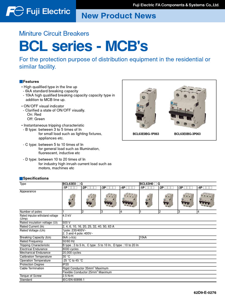 Fuji Electric MCB BC-L Series Leaflet | PDF | Electronics | Power Engineering