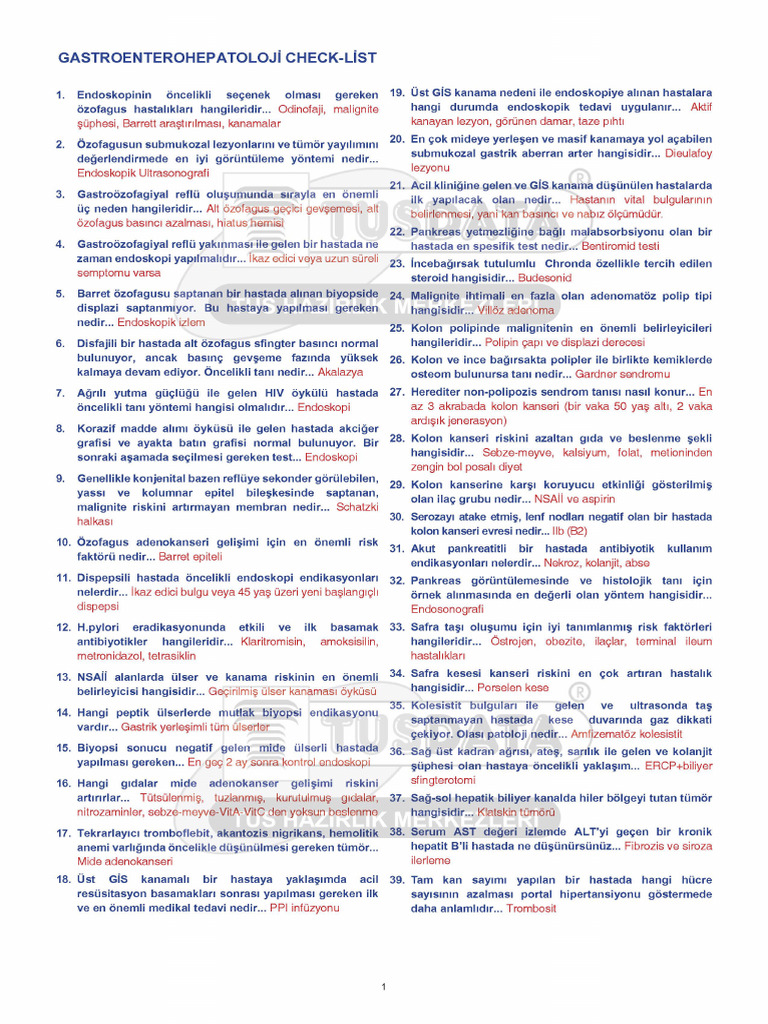 Gastroenterohepatoloji Check-list (2) | PDF