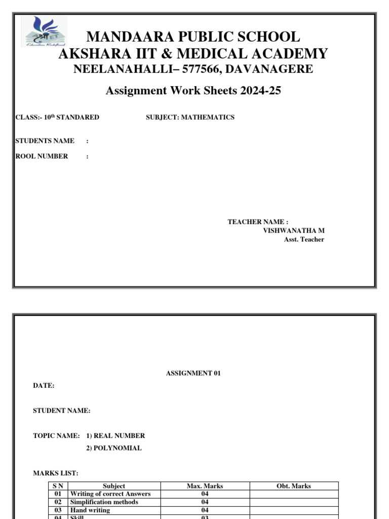 Mathematics Assignment 2024-25 | PDF | Quadratic Equation | Equations