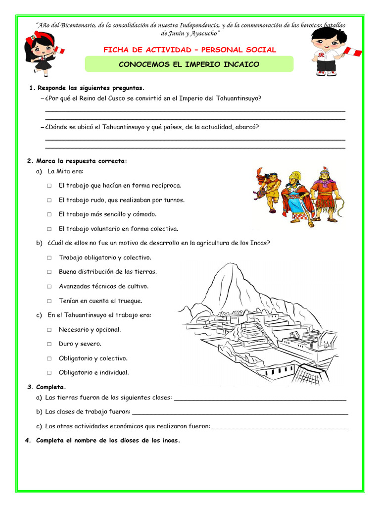 Actividades sobre el Imperio Incaico | PDF | Imperio Inca | imperio Romano