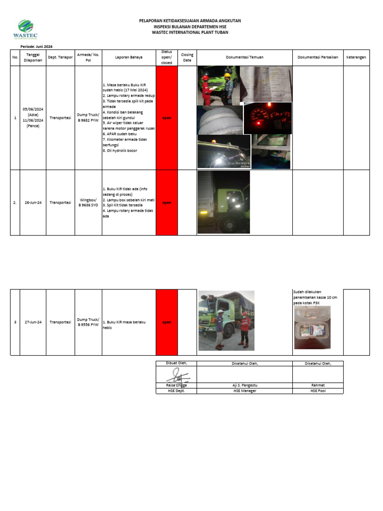 Temuan Ketidaksesuaian Dept. Transport Periode Juni 2024 (Plant Cilegon ...