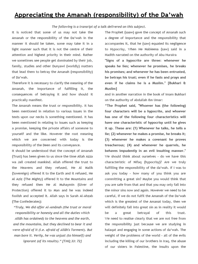 Appreciating The Amanah | PDF | Muhammad | Jihad