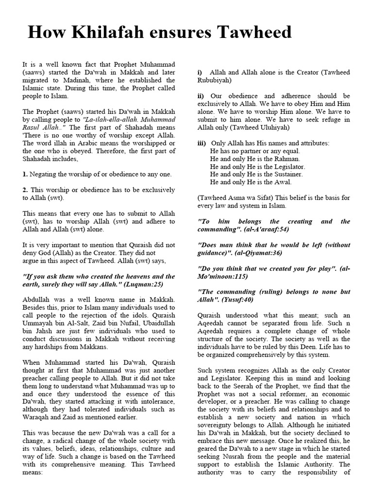 How Khilafah Ensures Tawheed | PDF | Muhammad | Caliphate